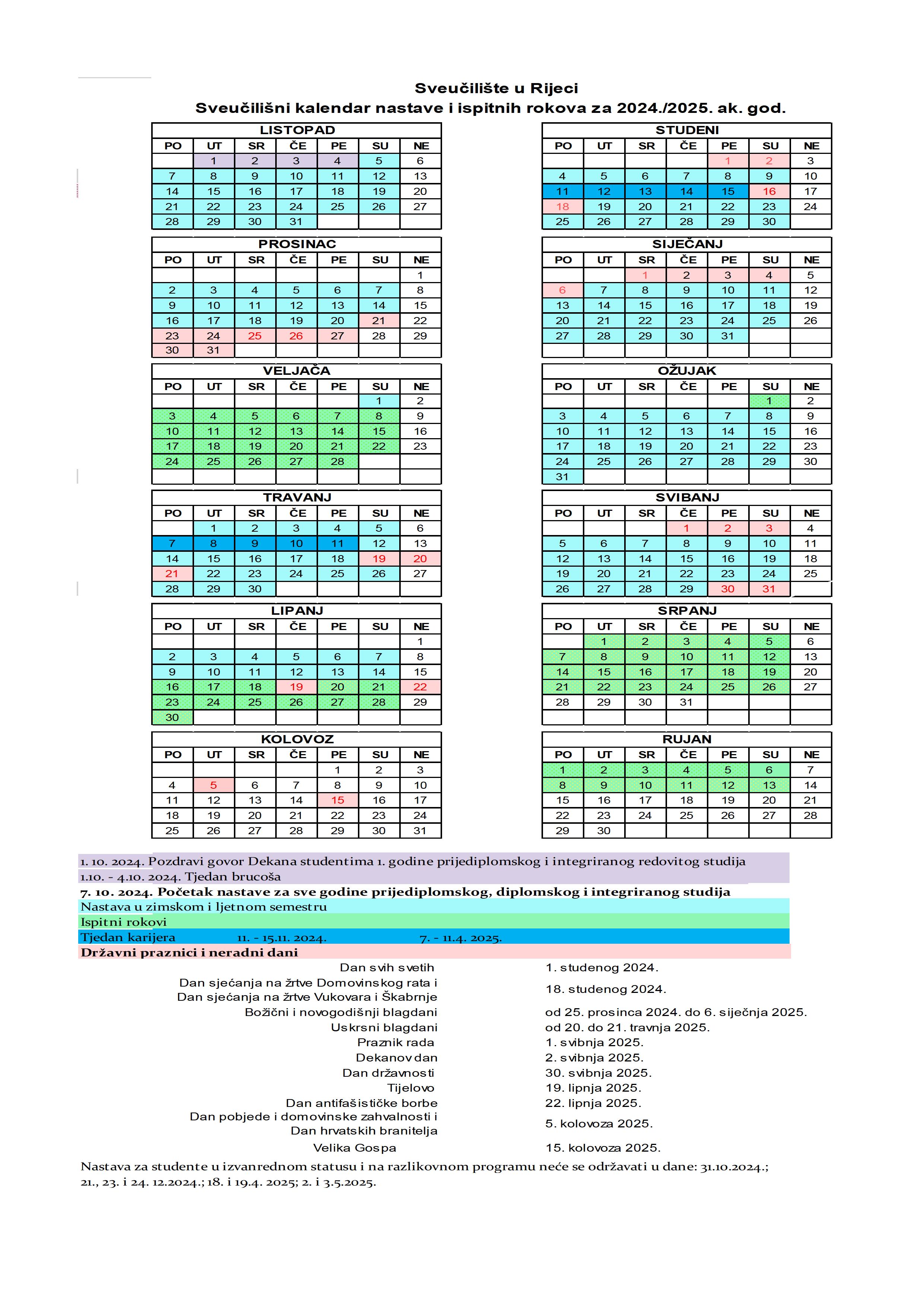 Akademski kalendar | Ekonomski fakultet u Rijeci
